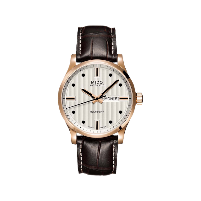 Mido Multifort Gent - Stainless Steel with Rose Gold PVD - Brown Leath